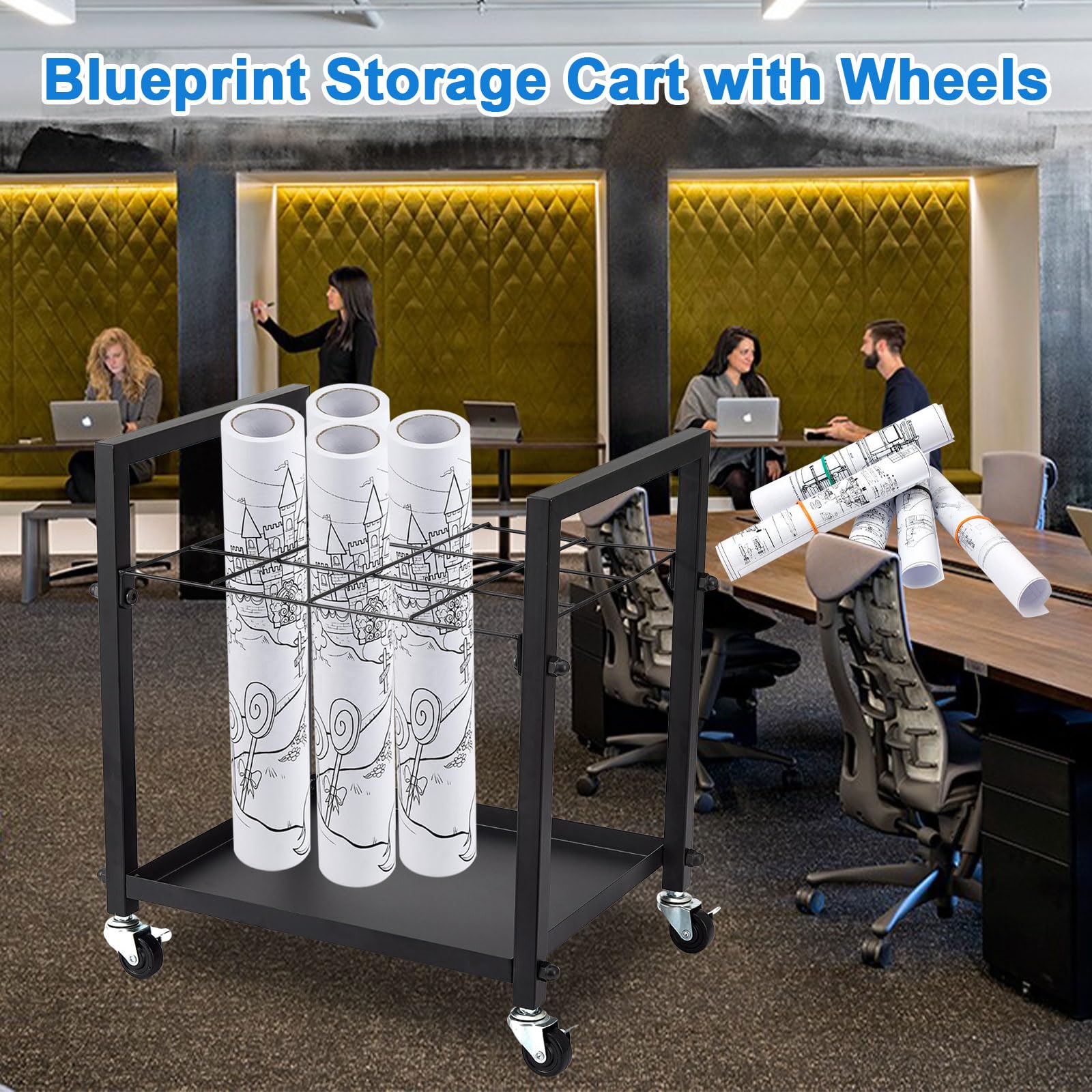 Blueprint Storage Rack Cart,Rolling File Cart with Wheels, Roll File ...