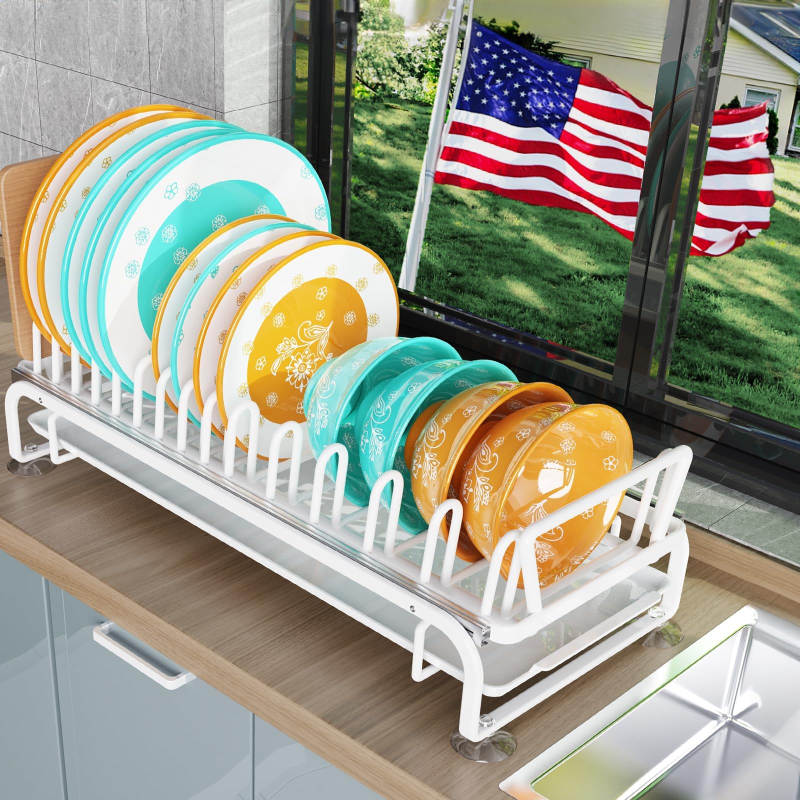 Amazon.com - SRJZMLY Dish Drying Rack with Drainboard Slideable Dish ...