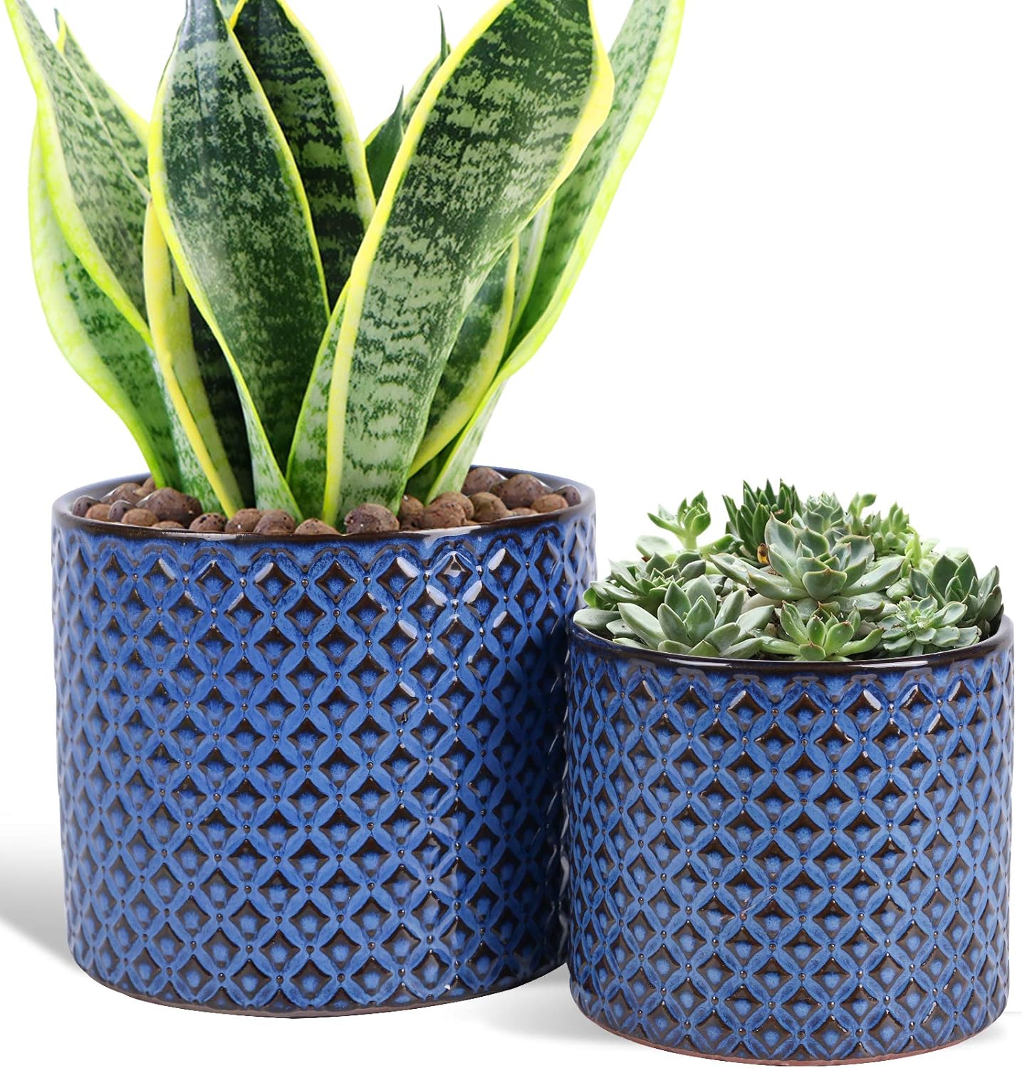 Fivepot 6 and 5 Inch Ceramic Plant Pots Blue Flower Pot Indoor and ...