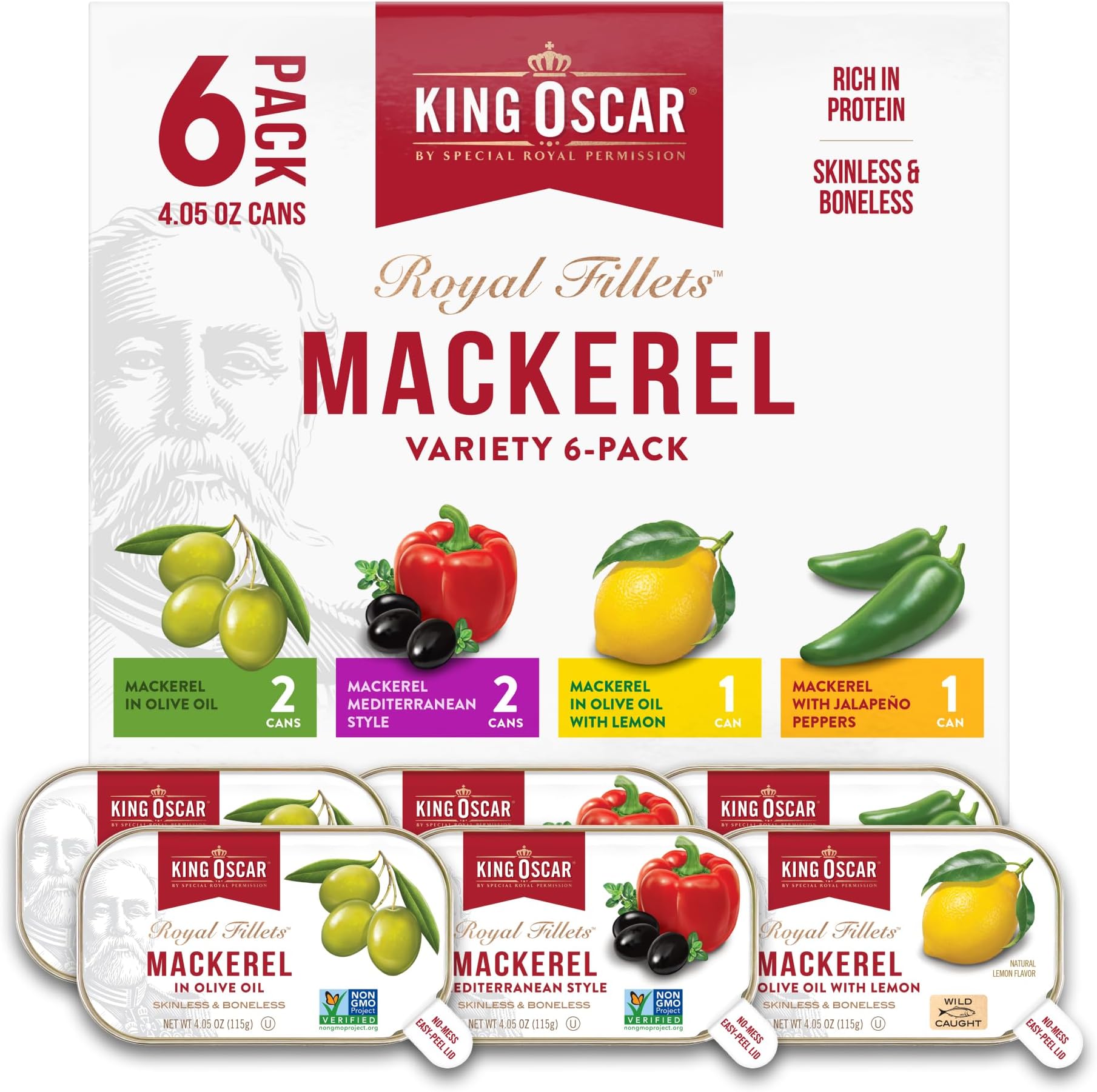 Amazon.com: King Oscar Skinless & Boneless Mackerel Variety Pack, 4.05 ...