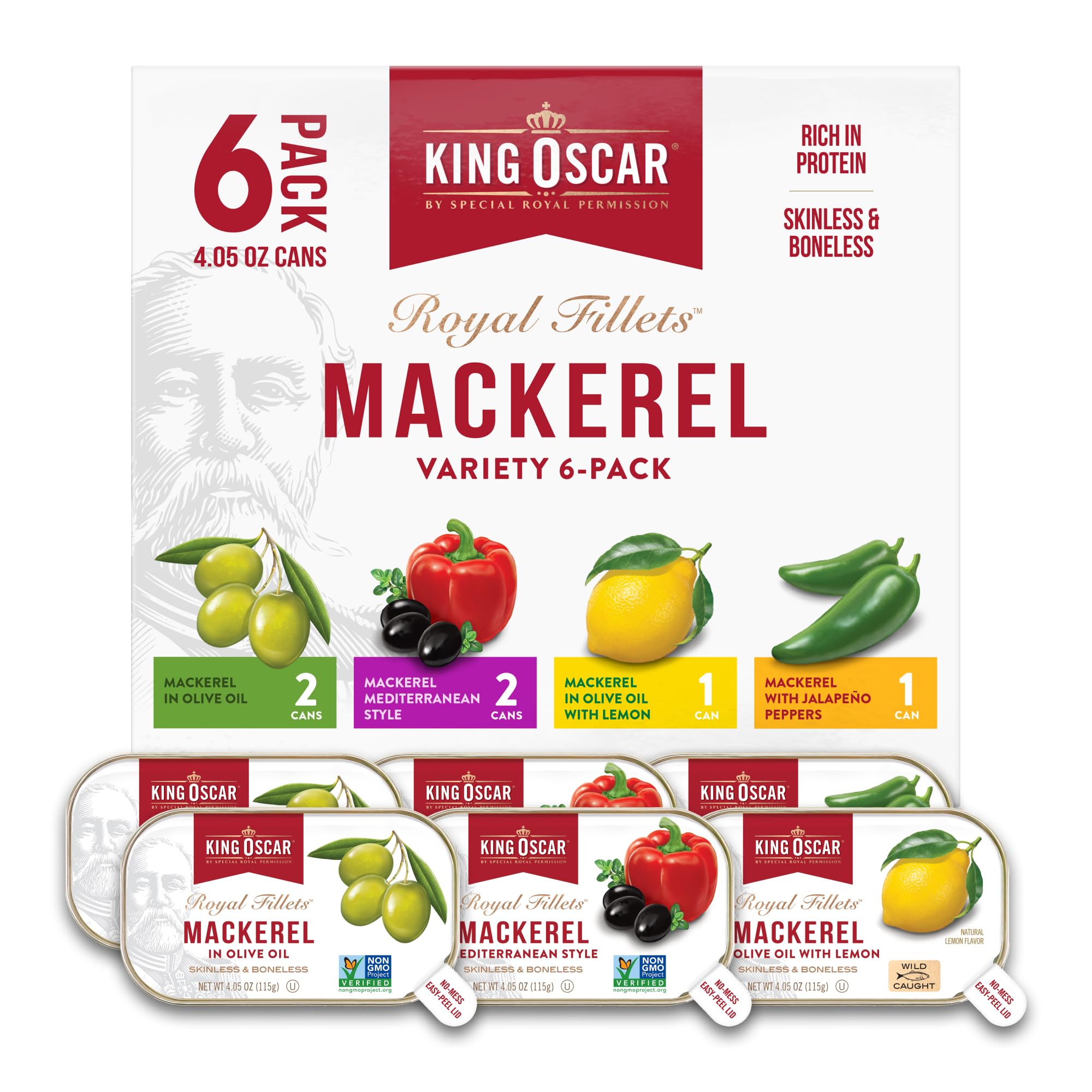 Amazon.com: King Oscar Skinless & Boneless Mackerel Variety Pack, 4.05 ...