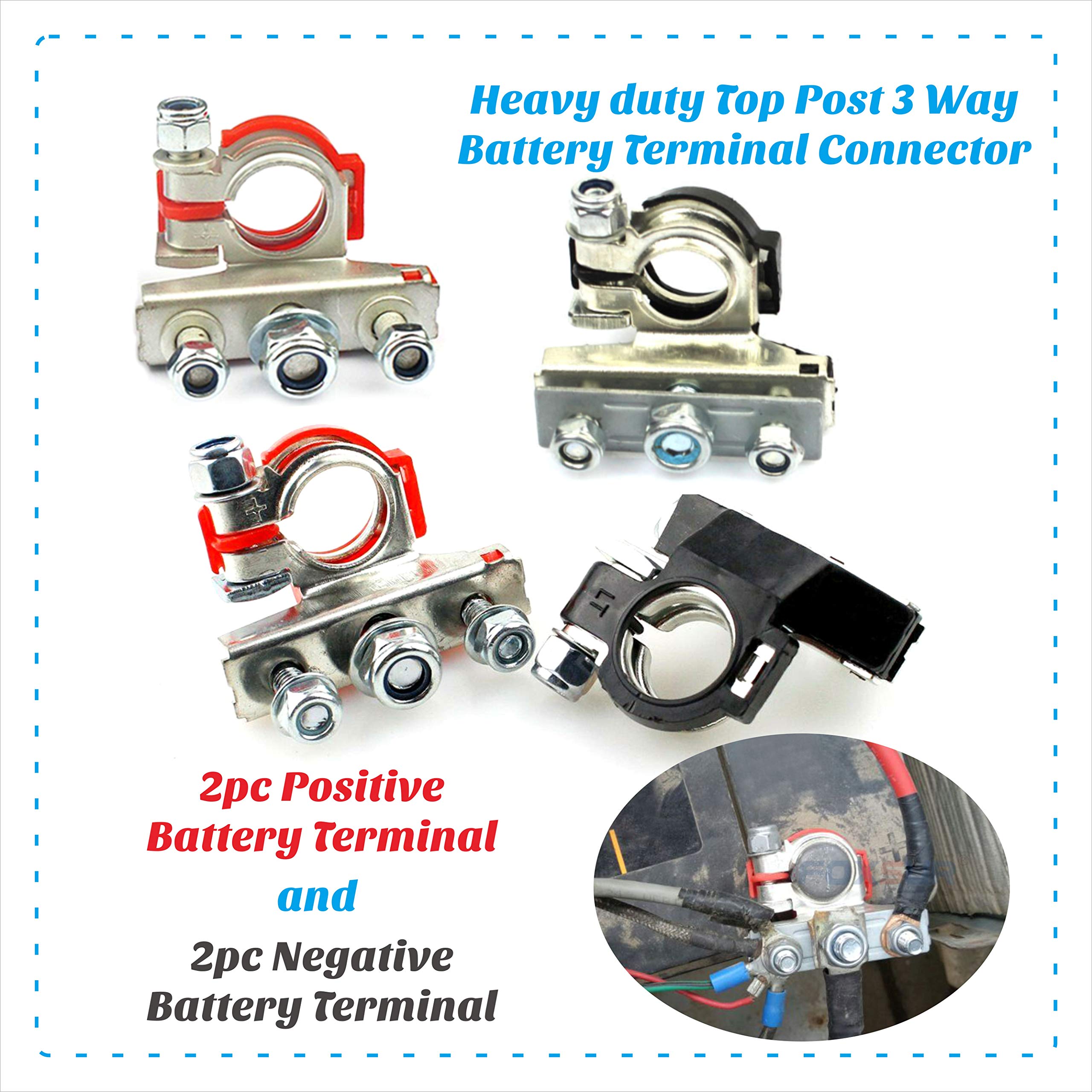 Heavy Duty Battery Terminal 3 Way Top Post Connector 2pc | Desertcart INDIA