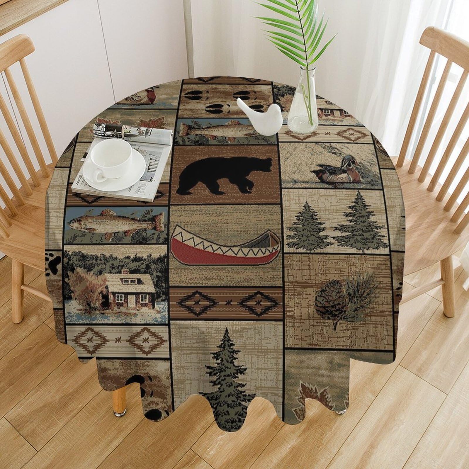 Amazon.com: Rustic Bear Tablecloth,Vintage Bear Cottage Country Cabin ...