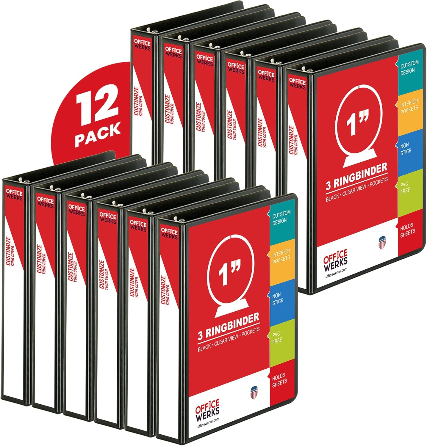 Amazon.com : 3 Ring Binder, 12 Pack of 1 Inch View Binder with Round ...