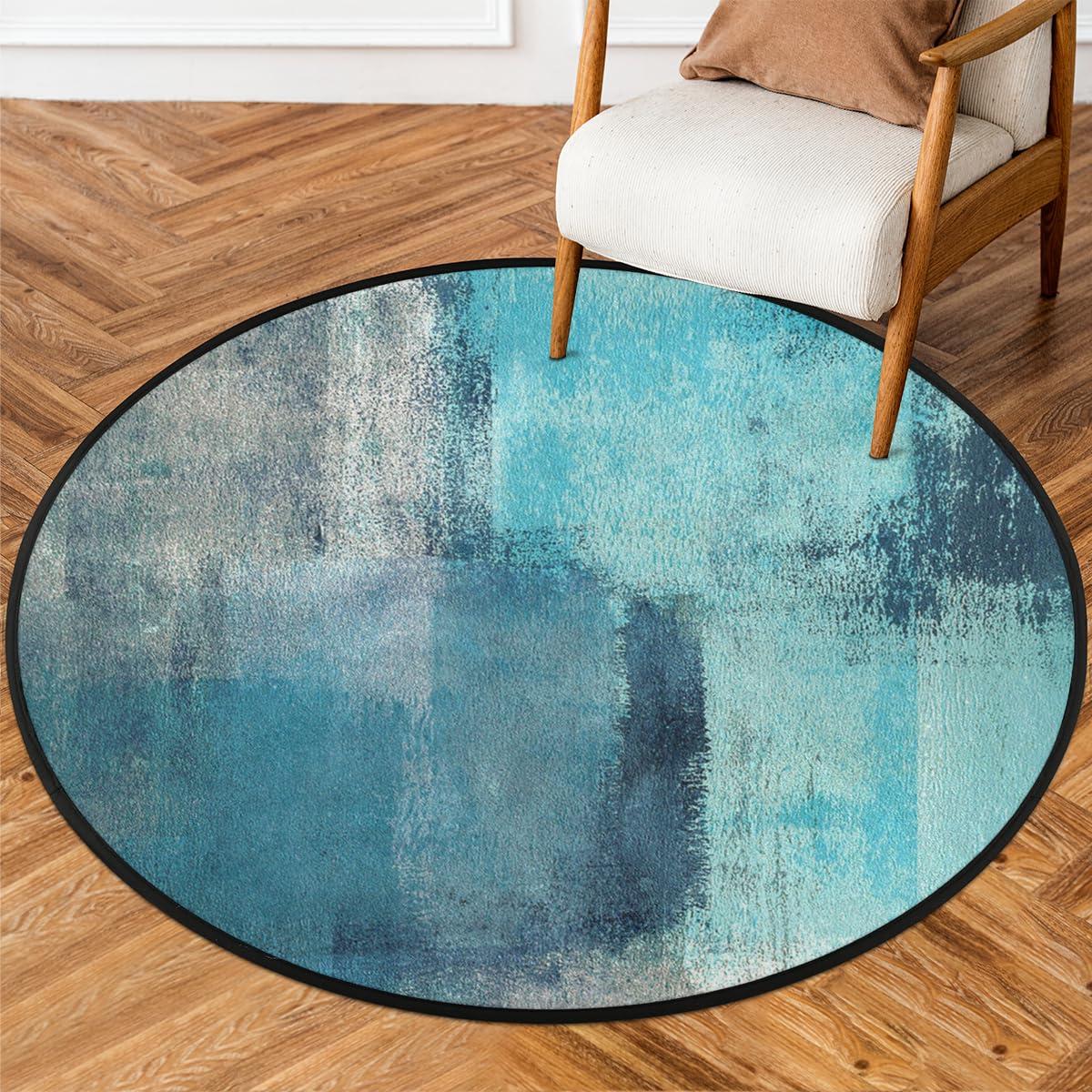 Amazon.com: Turquoise and Grey Abstract Art Round Area Rug, Painting ...