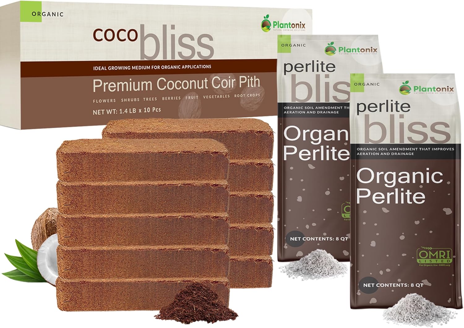 Amazon.com : Coco Bliss 650gm Bricks (10-Pack) + Perlite Bliss (16 Qts ...