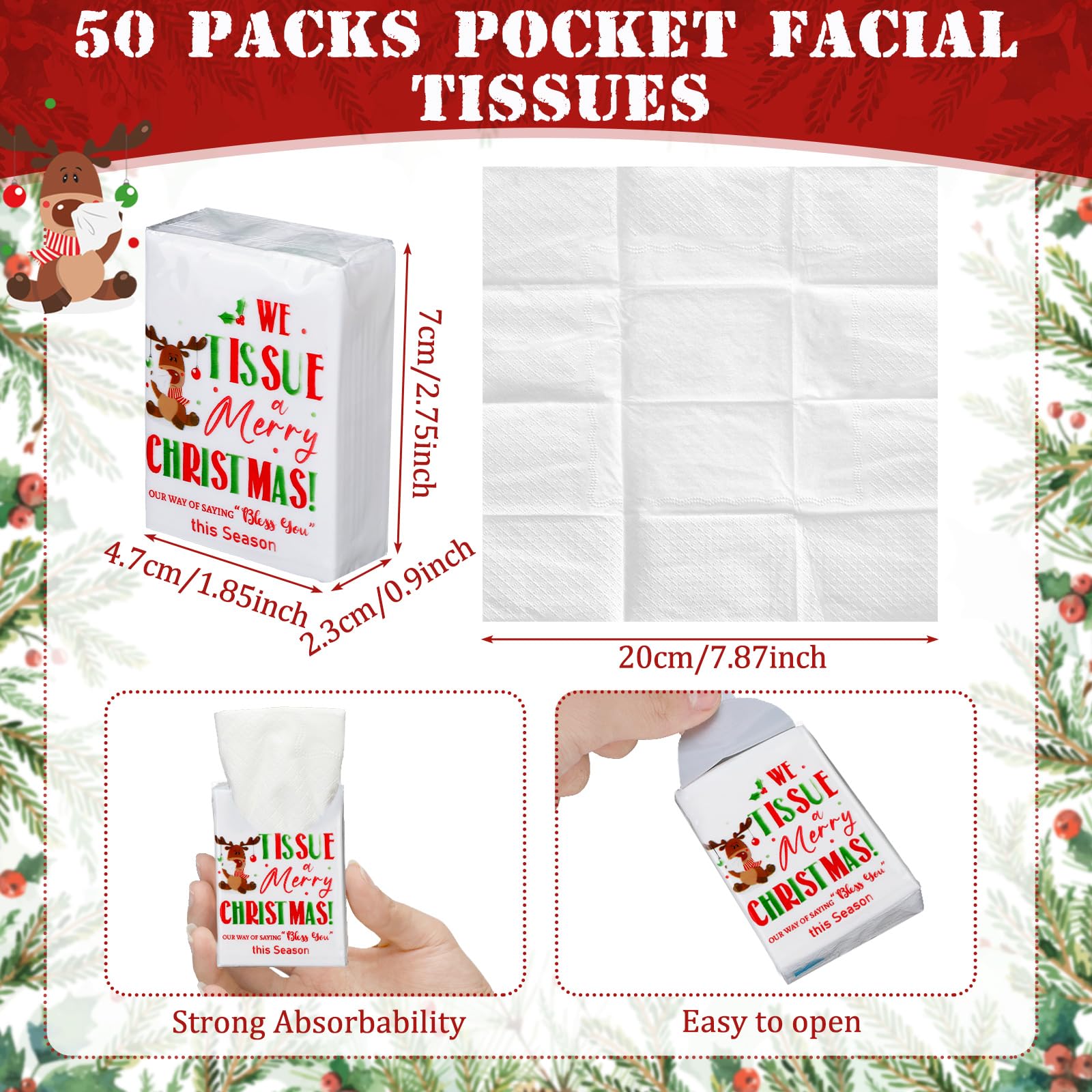 Snapklik.com : 50 Pack Christmas Pocket Tissues Reindeer Travel Packs ...