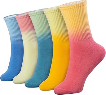 Amazon.com: Womens Crew Socks Cotton Tie-dye Rainbow Socks (5 Pairs ...