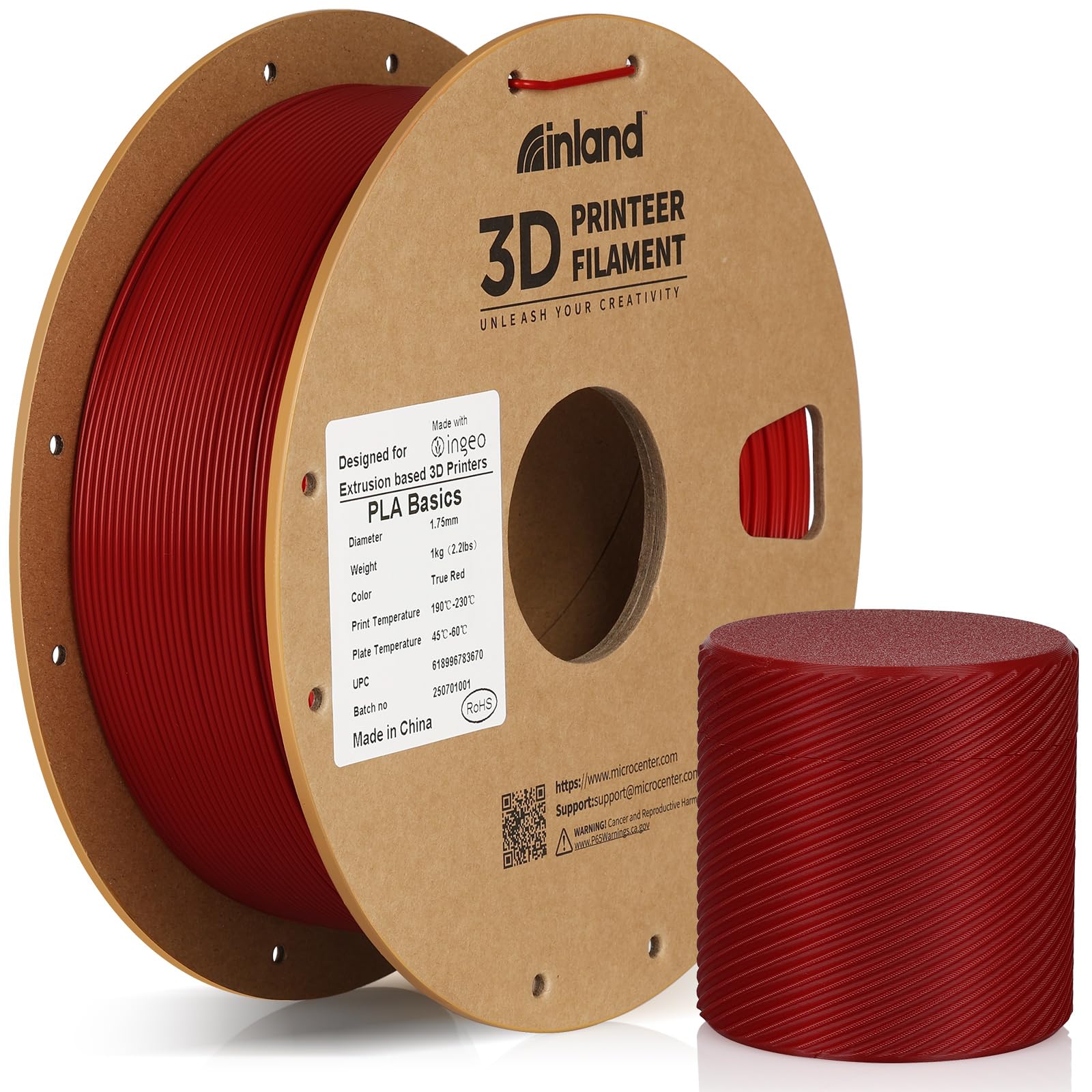Snapklik.com : Inland PLA Filament 1.75mm, 1kg Spool Dimensional ...