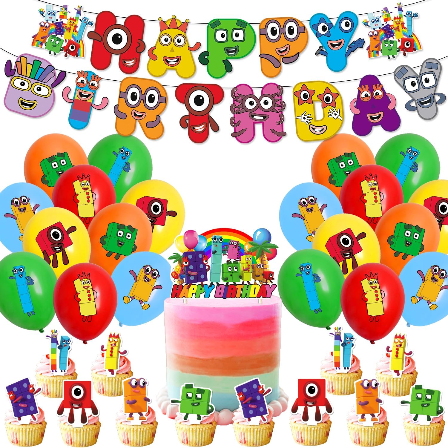Amazon.com: Cartoon Digital Building Blocks themed Birthday Party ...