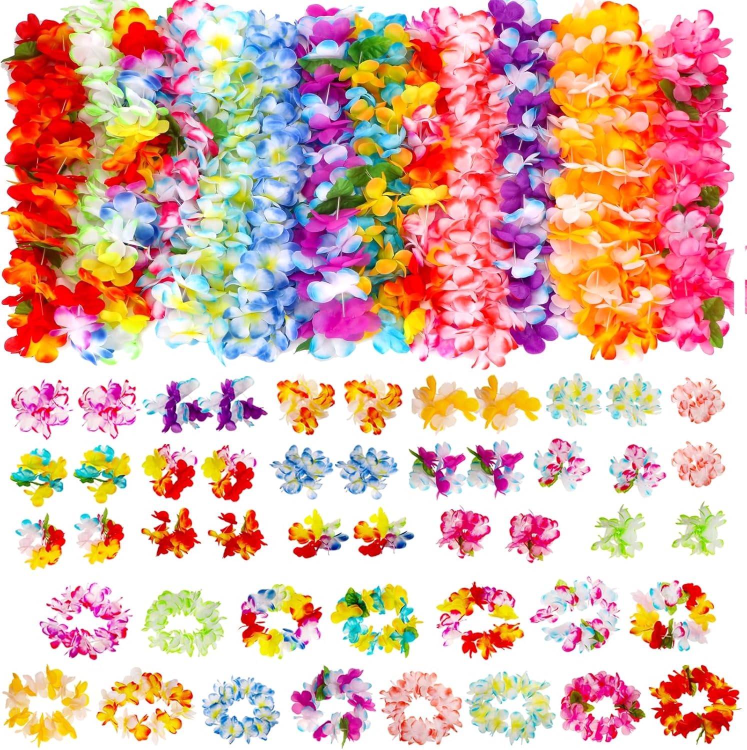 Amazon.com: Atonofun 64 PCS Leis for Luau Party - Tropical Tiki Flowers ...
