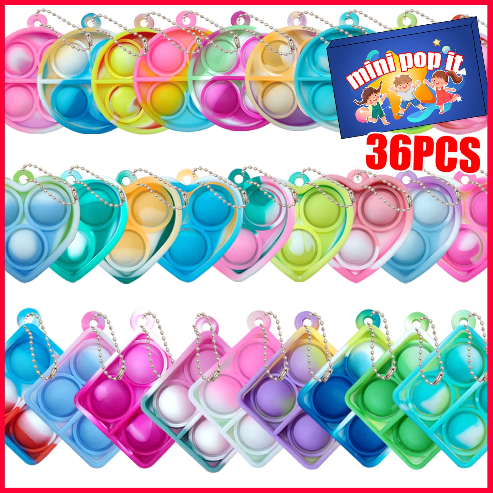 36 PCS Pop Fidget Toys Its Party Favors Toddler Toys, 4 Shape Pop ...