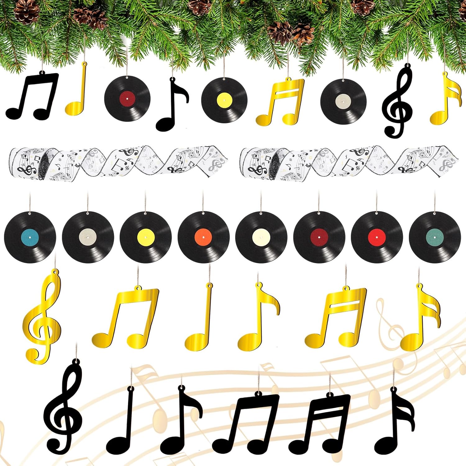 Amazon.com: Pinkunn 29 Pcs Christmas Music Ornament Music Notes Retro ...