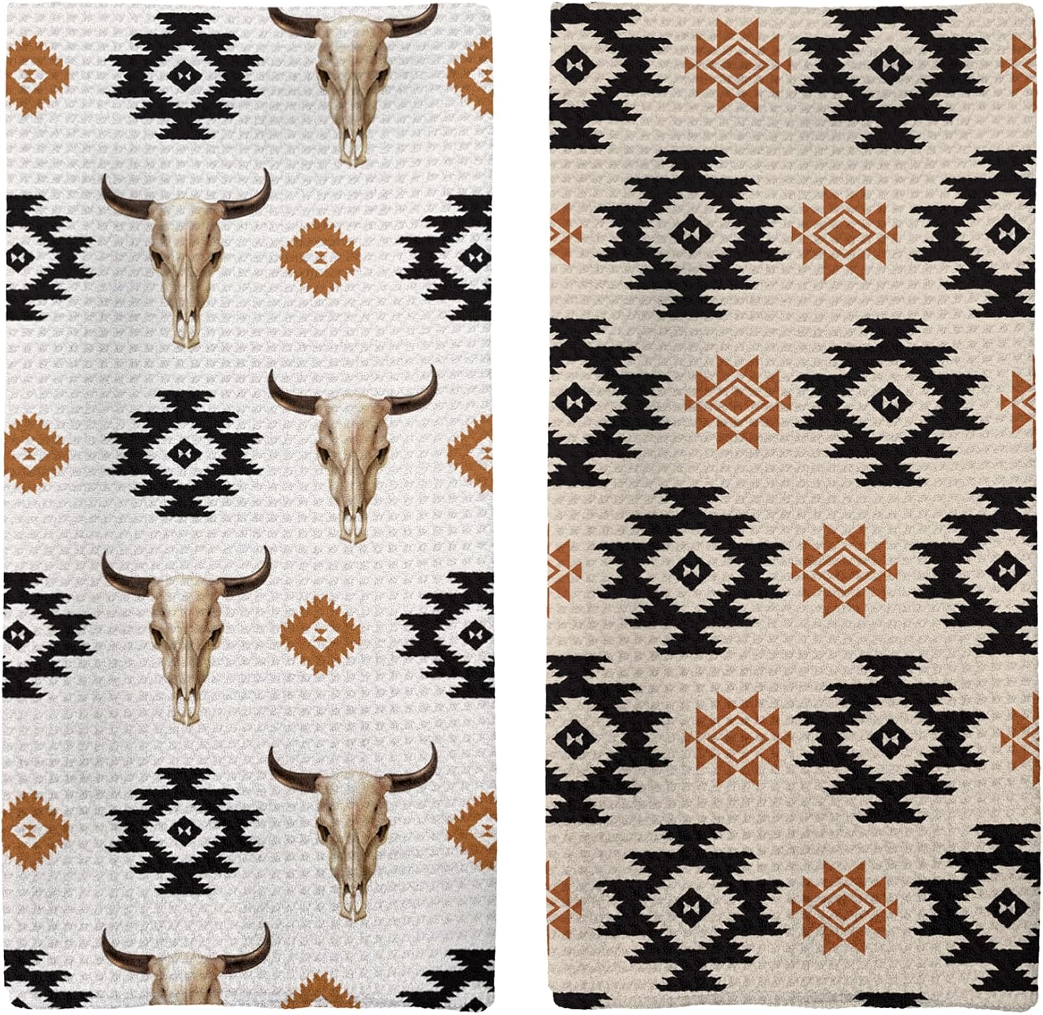 Amazon.com: Tzhim Boho Western Kitchen Towels, Retro Bull Skull Hand ...