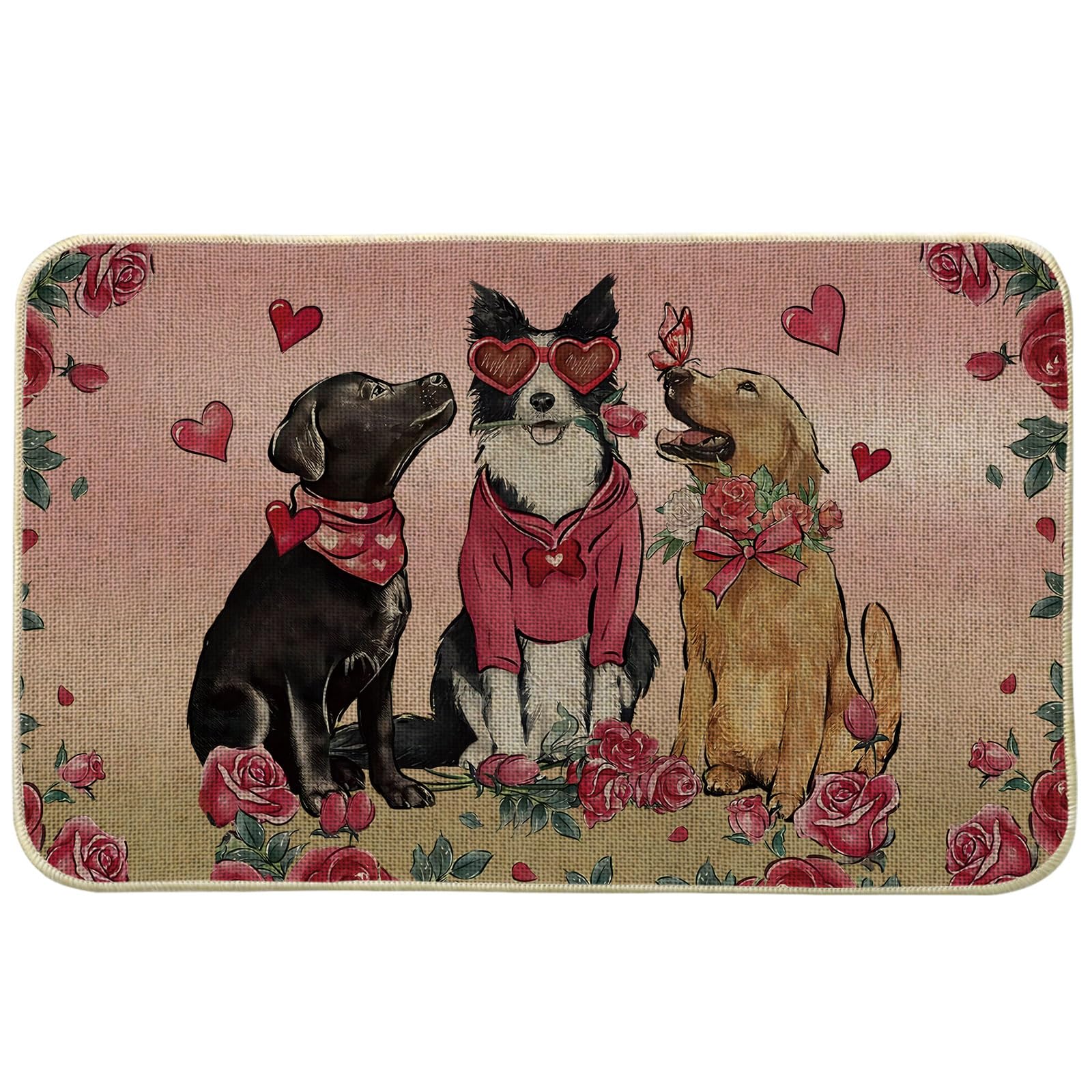 Amazon.com: ZAEW Valentines Day Doormat Non Slip Antiskid Dog Rose Love ...