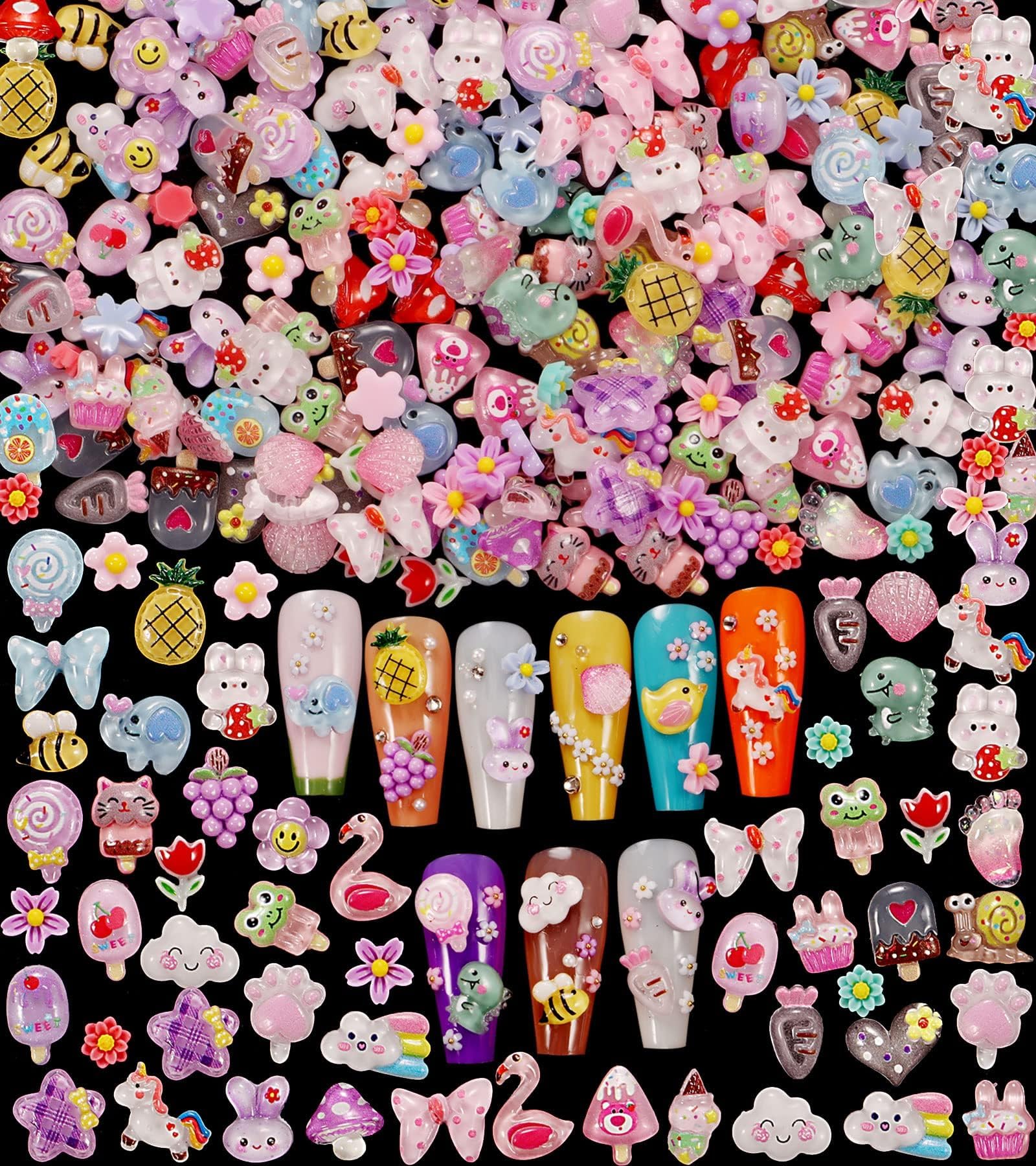 Amazon.com: editTime 100PCS Colorful Sweet Cute Nail Art Charms Acrylic ...
