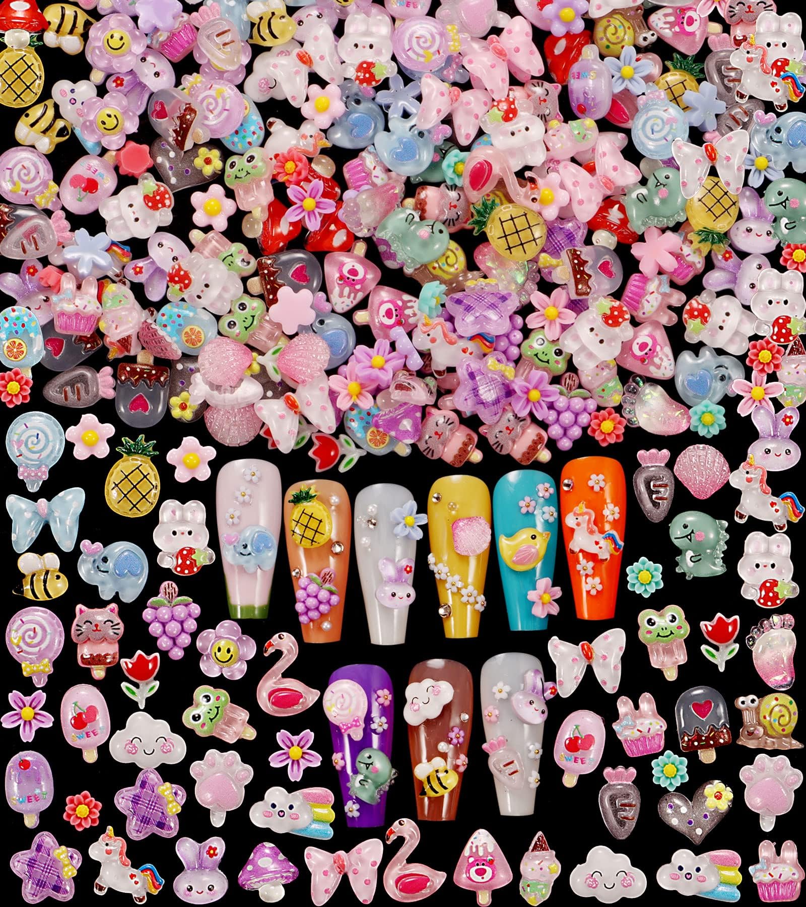 Amazon.com: 1 Pack of 250pcs Cute & Sweet 3D Nail Charms for Acrylic ...
