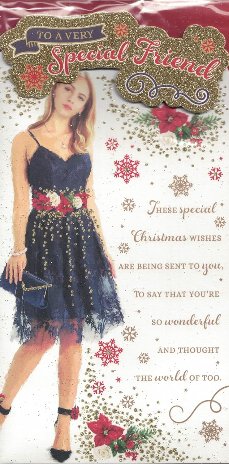 SPECIAL FRIEND CHRISTMAS CARD, TRADITIONAL XMAS DESIGN. 9 X 5 INCHES ...