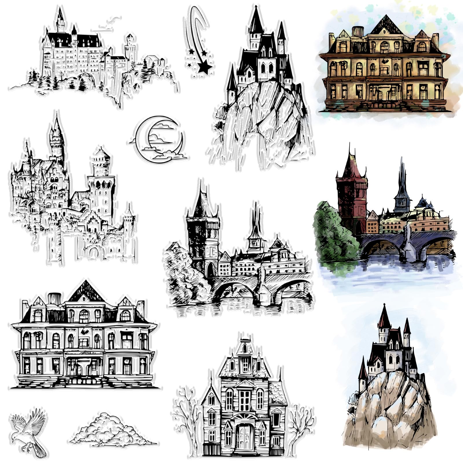 Amazon.com: CRASPIRE Vintage Castle Scenery Clear Rubber Stamp Fairy ...