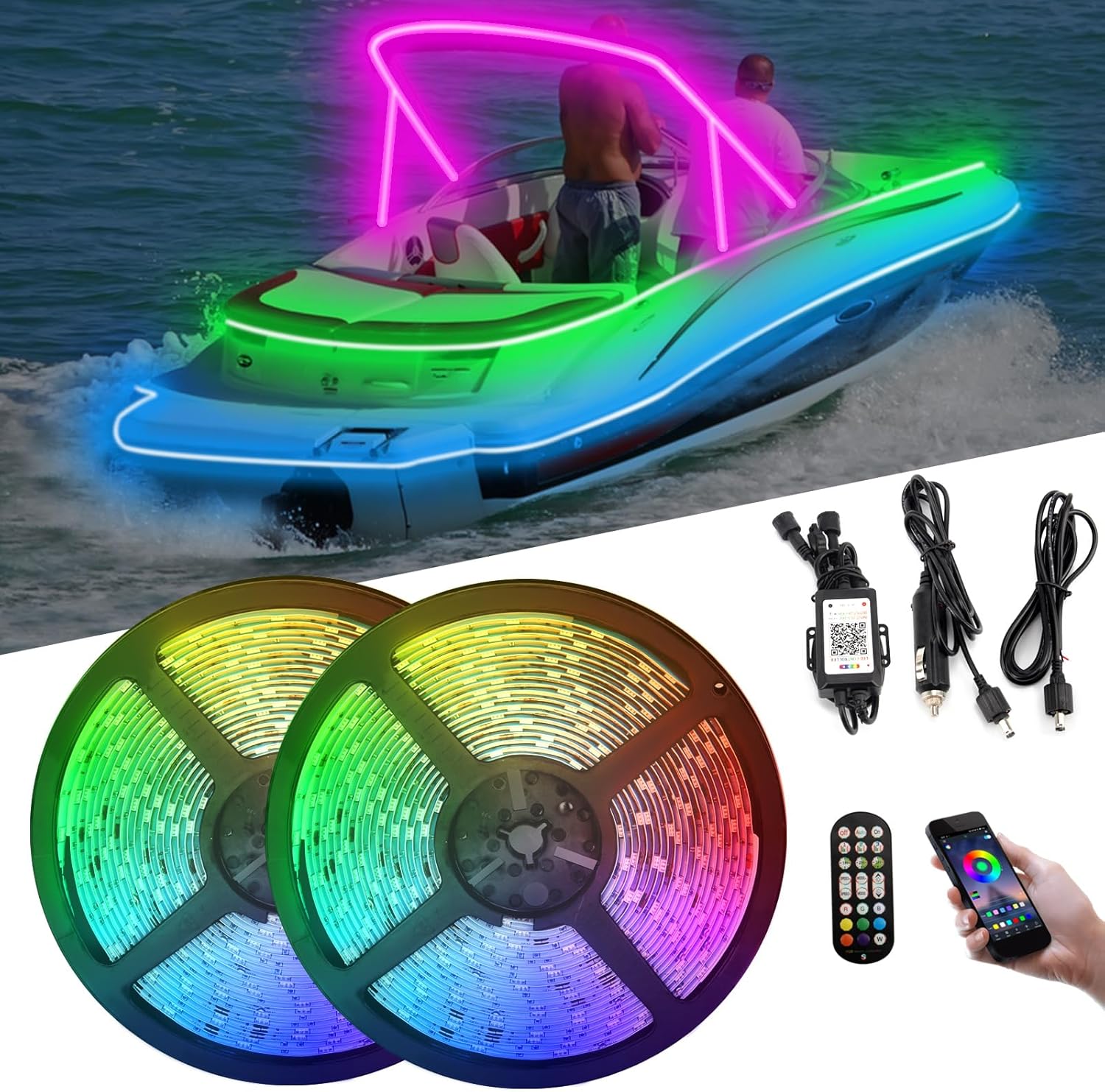 Amazon.com: JESTMOTOR 55FT Marine LED Strip Lights 12V IP68 Waterproof ...