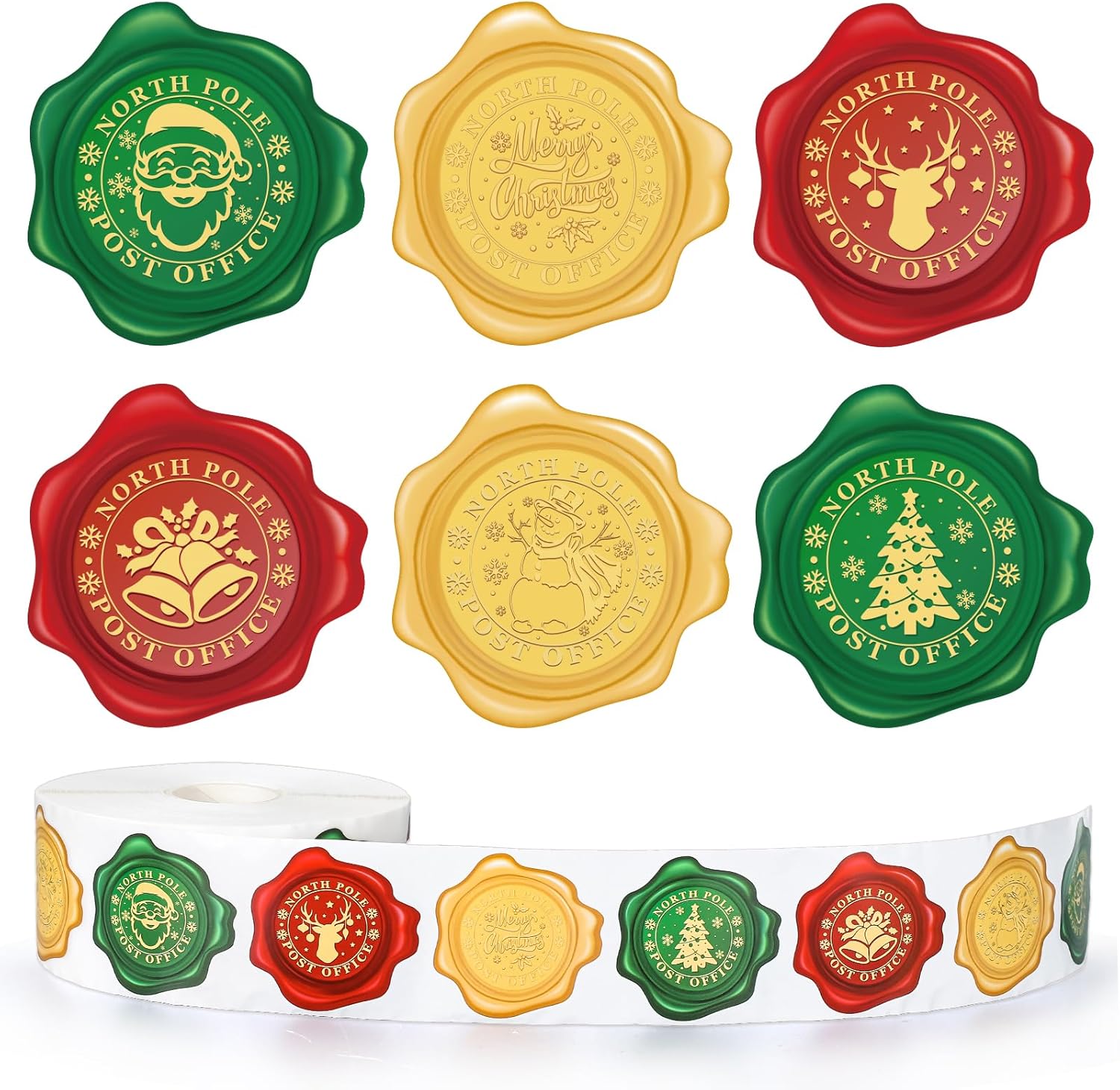 Amazon.com: Whaline 1000Pcs Merry Christmas Sealing Stickers Roll Wax ...