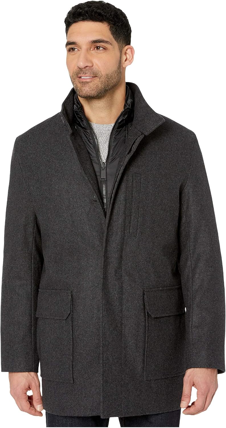 Cole Haan Men's Melton Wool 3 in 1 car Coat, Charcoal, XX-Large at ...