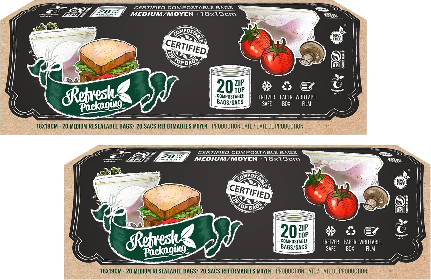 Refresh Packaging Ziplock Bags - 100% Certified Compost Sandwich Zip ...