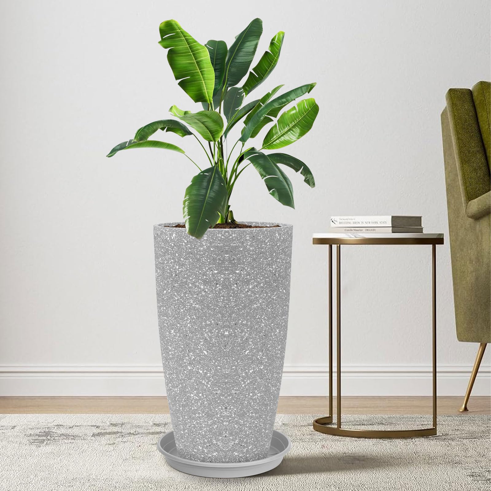 Amazon.com: Tall Flower Pot Indoor - Outdoor Plant Pot - Gray Rough ...