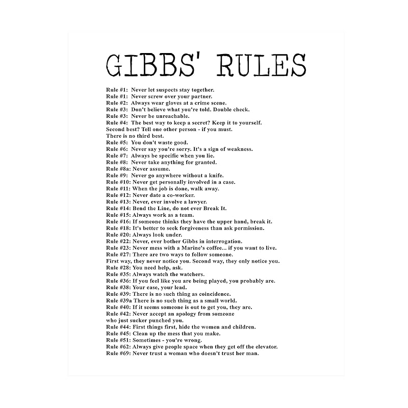 Amazon.com: "Gibbs' Rules"- Funny Office Sign - 11 x 14" Wall Decor ...