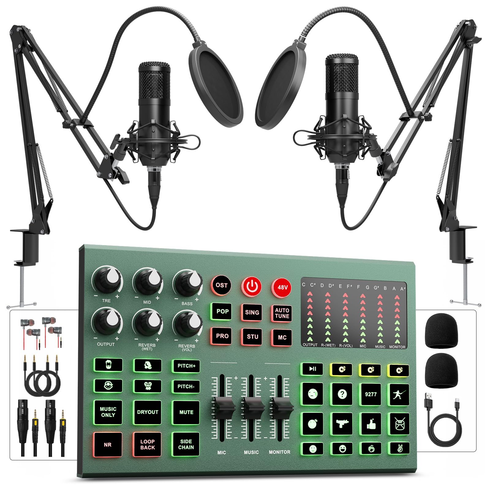 Amazon.com: Podcast Equipment Bundle for 2,Audio Interface DJ Mixer ...