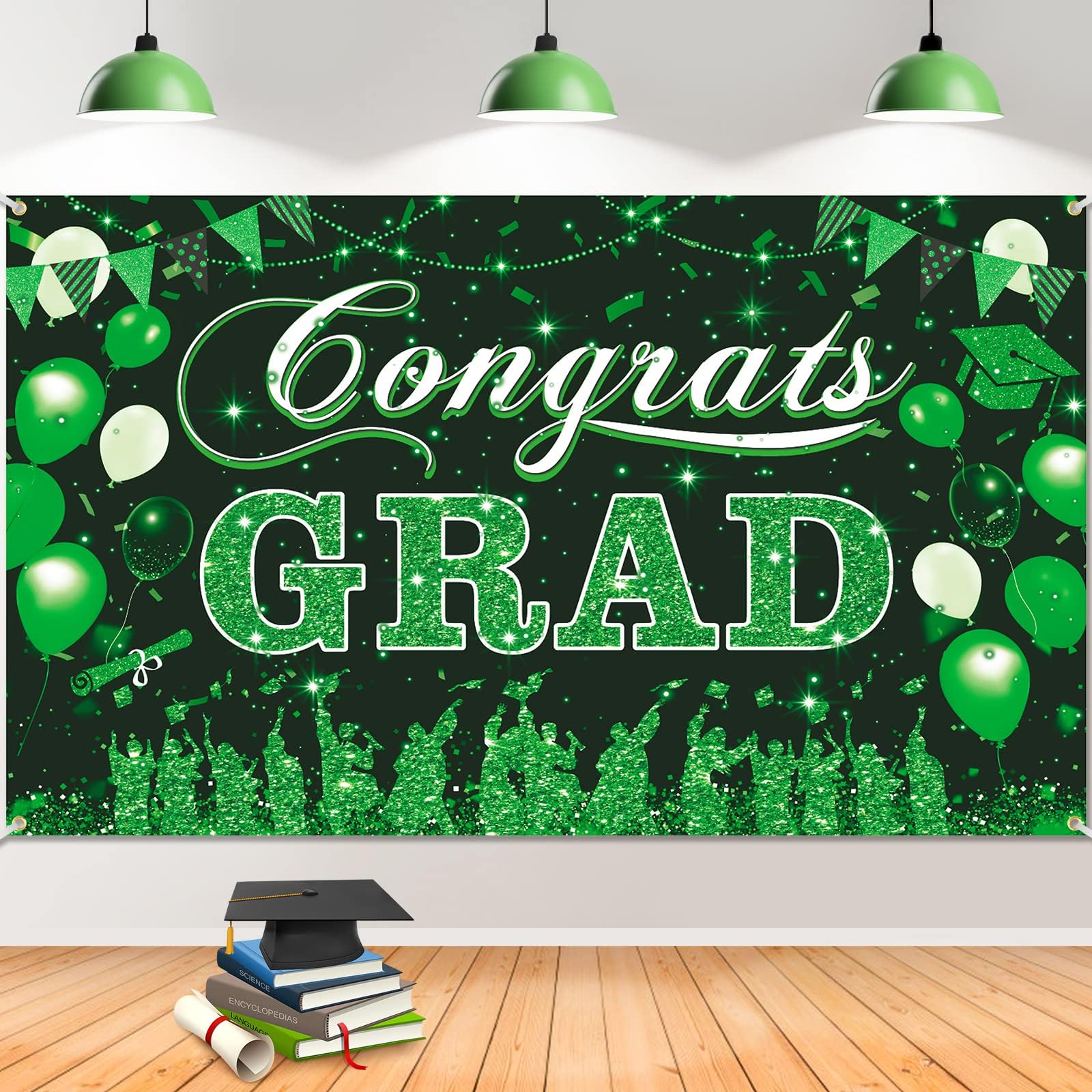 Amazon.com: Green Graduation Decoration Banner 2025 Green Black ...
