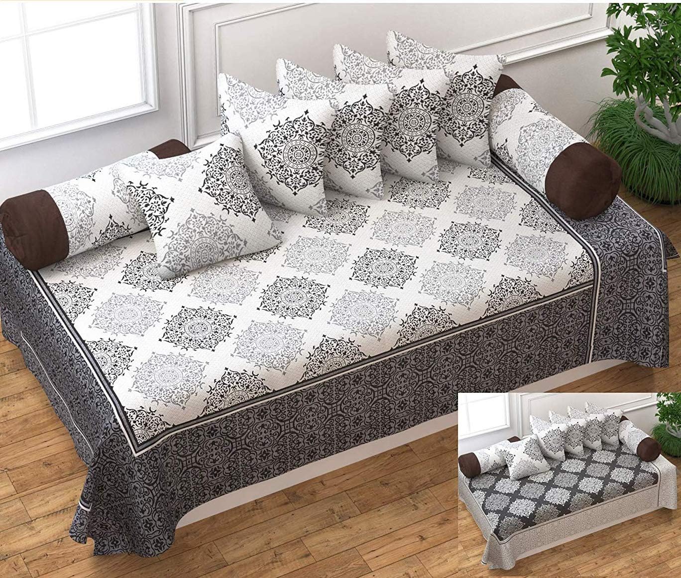 Trance Home Linen 200TC Diwan Set Cotton 6 Pc | Deewan Printed Bedsheet ...