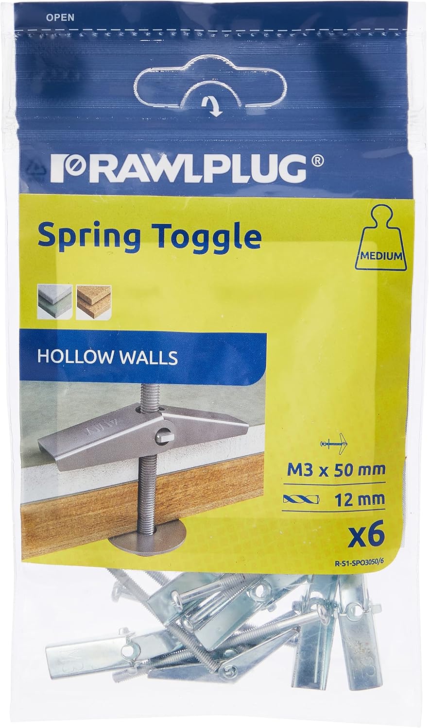 Amazon.com: Rawlplug 94 365 Spring Toggle Card of 6 M3 x 50mm ...