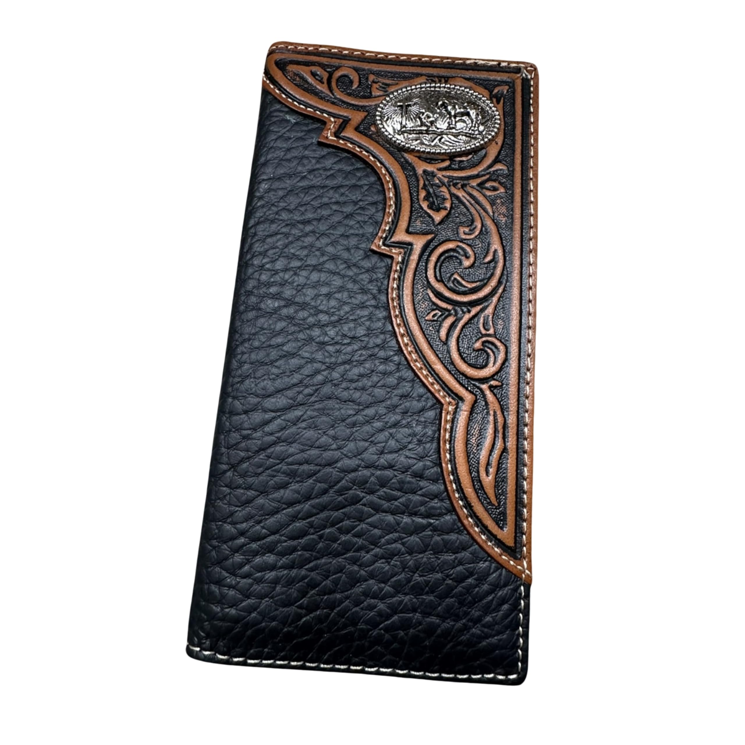 Amazon.com: Leather Long Wallet Floral Embossed Tooled Bi Fold Soft ...