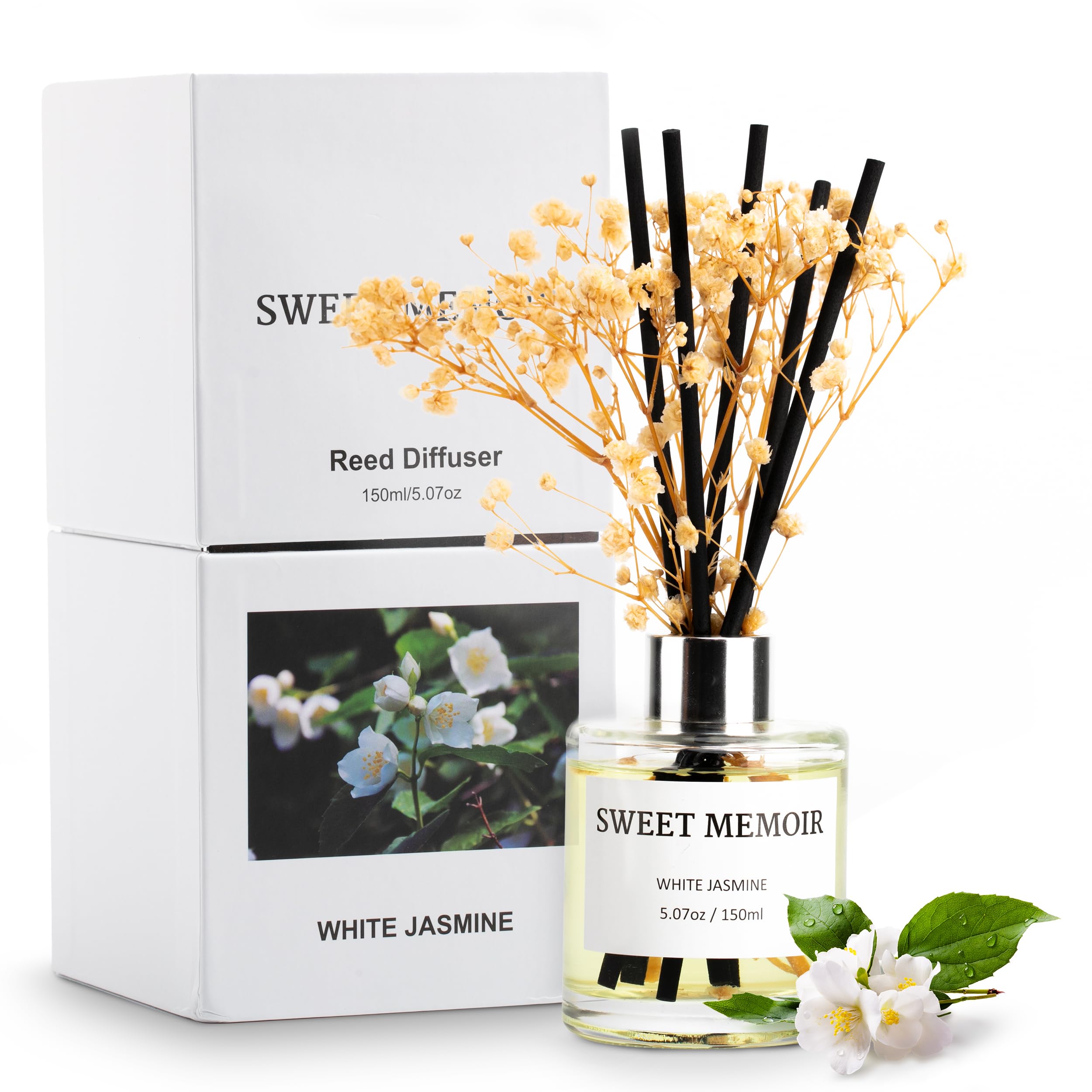 Essential Oil Reed Diffuser Set, White Jasmine Fragrance Diffusing ...
