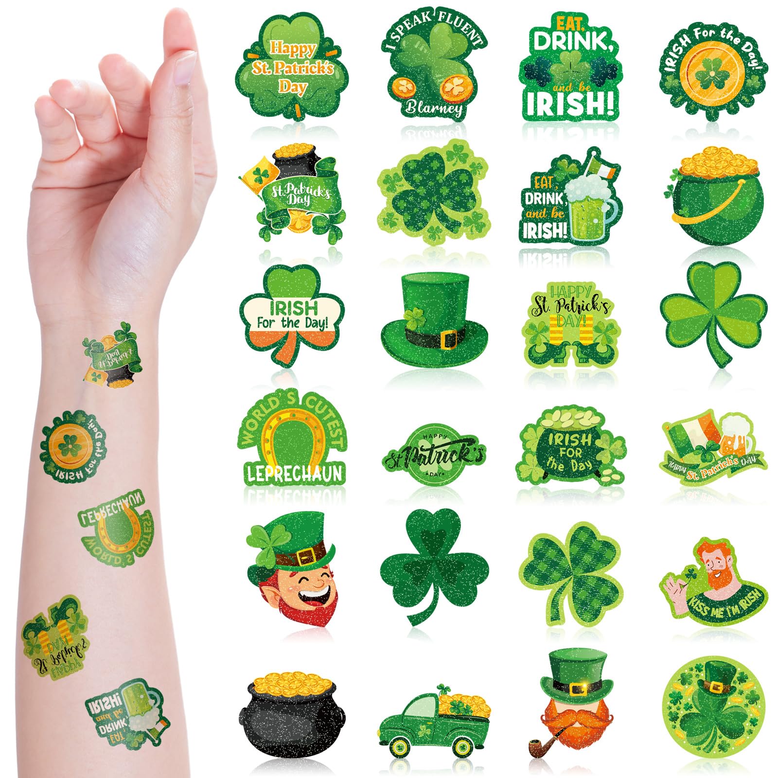 Amazon.com : Nosiny 240 Pcs St. Patrick's Day Glitter Temporary Tattoos ...