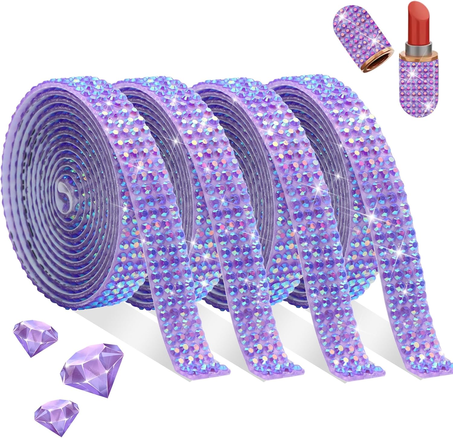Amazon.com: FULZTEY 4 Rolls Rhinestone Ribbon,Deep Purple AB Crystal ...