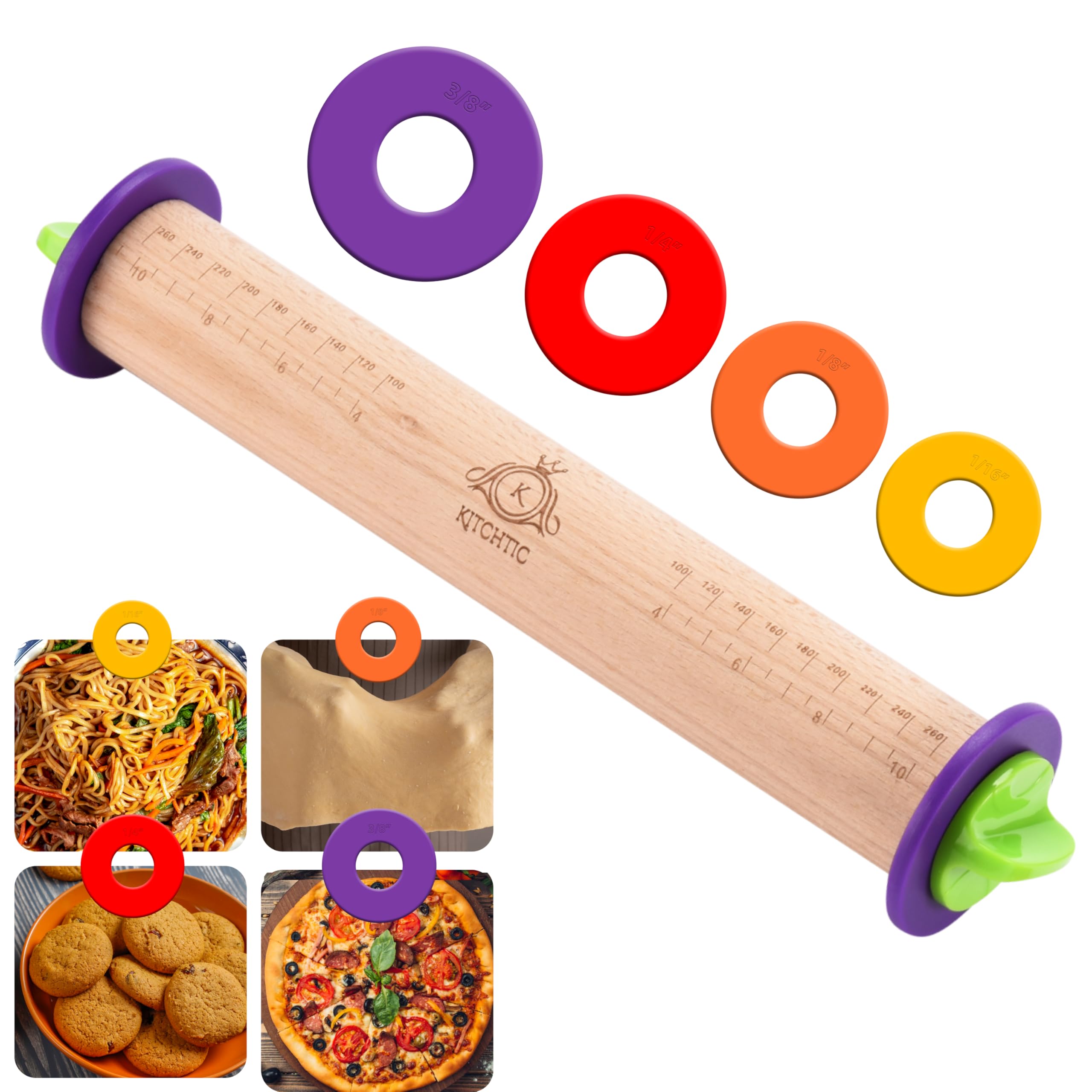 Amazon.com: Kitchtic Rolling Pin with Thickness Rings - Adjustable ...