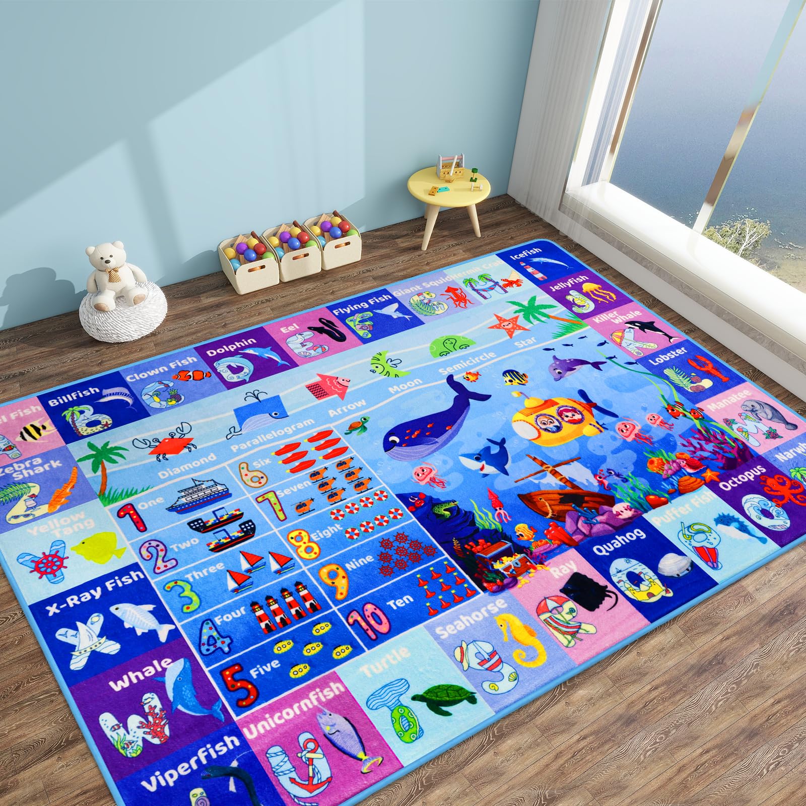 Amazon.com: DINSUMRUG ABC Kids Rug for Playroom 59"×39.4" Ocean Rug ...