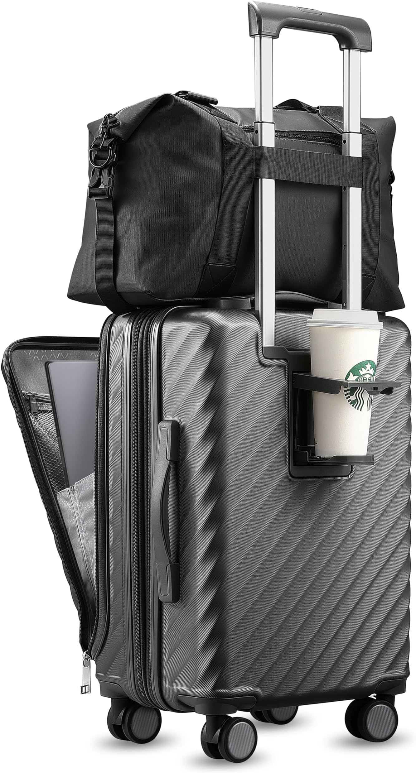 Amazon.com | LUGGEX Carry On Luggage with Cup Holder and Front Pocket ...