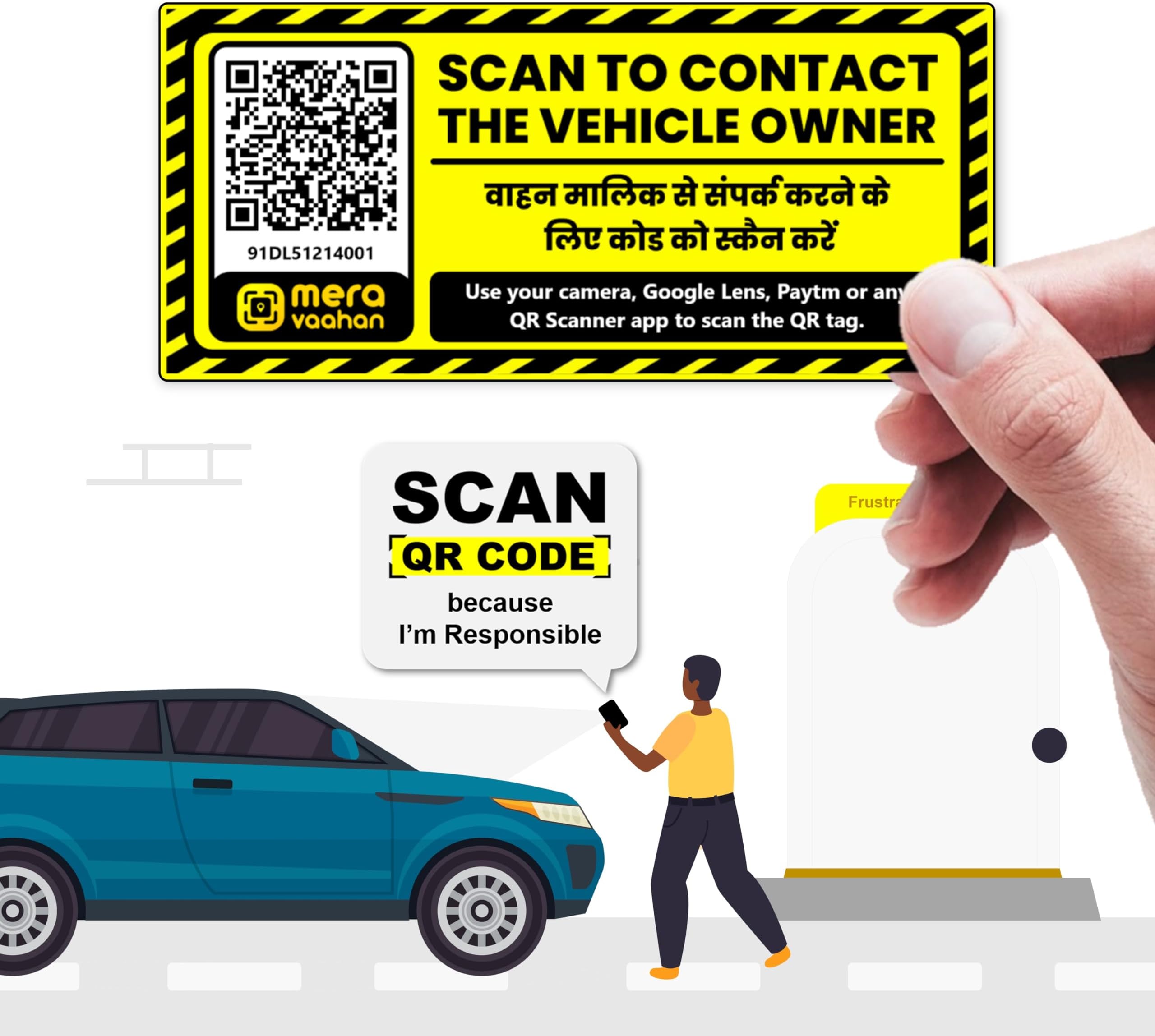 MeraVaahan Instant Smart Vehicle Safety QR Stickers for Car Owners ...