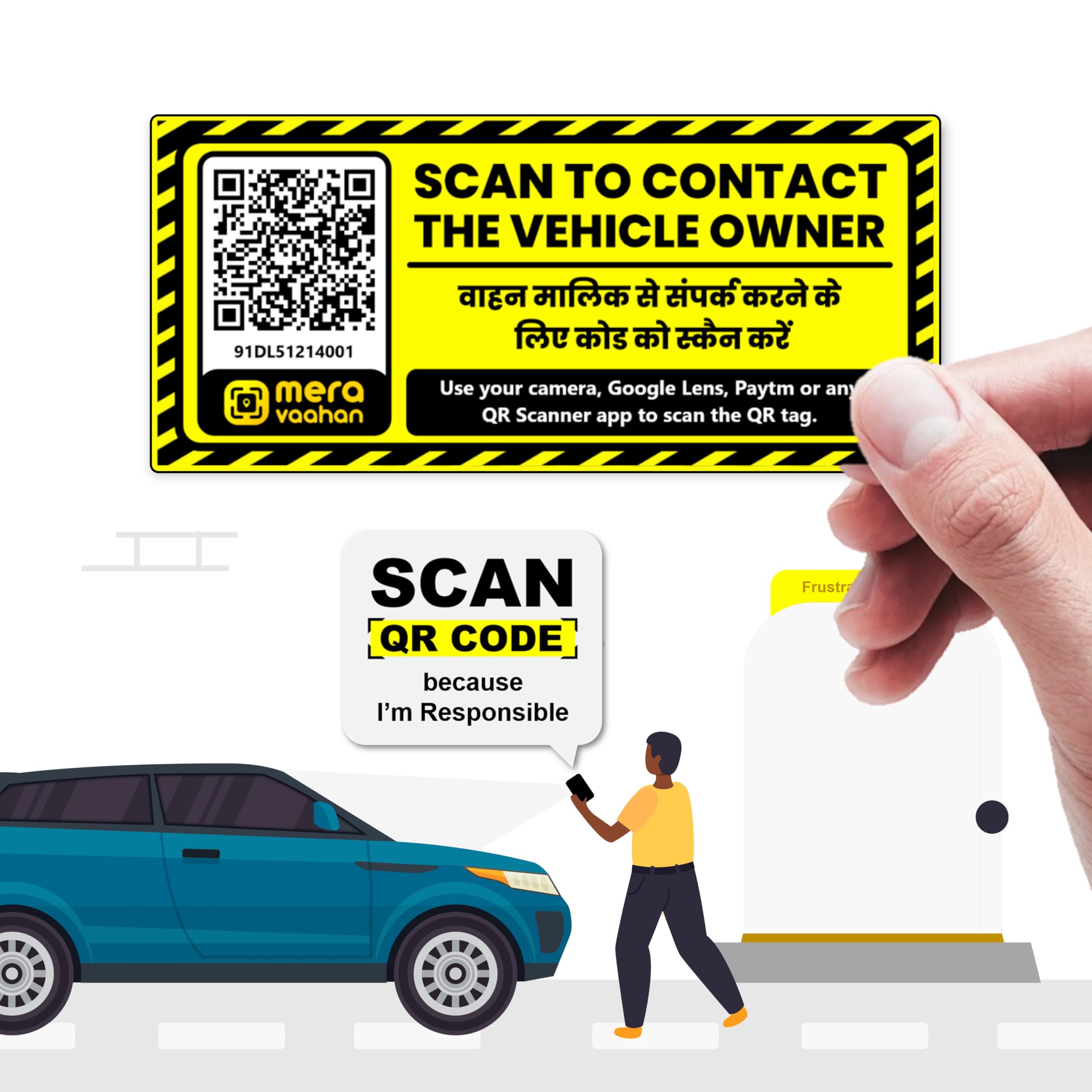 MeraVaahan Instant Smart Vehicle Safety QR Stickers for Car Owners ...