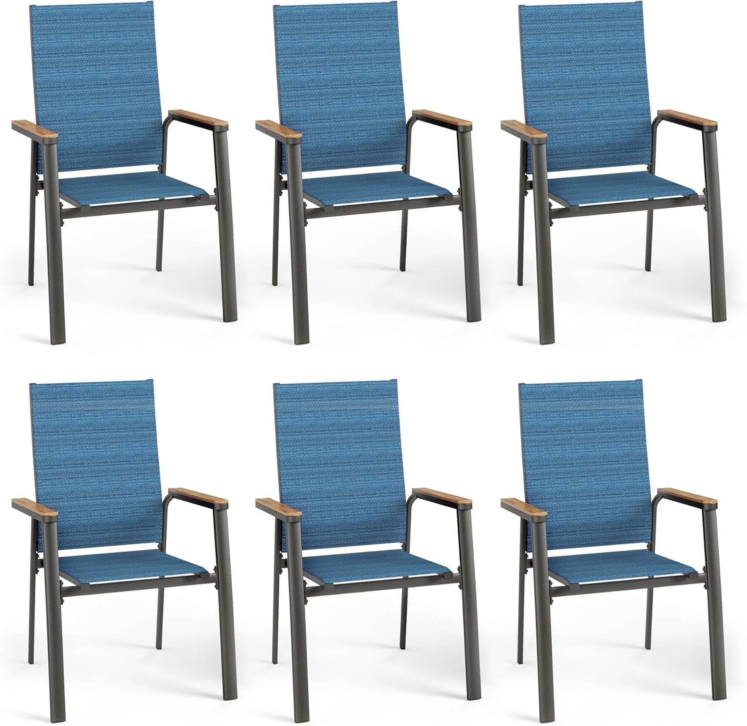 Amazon.com: PHI VILLA Outdoor Stackable Dining Chairs Set of 6（Blue ...