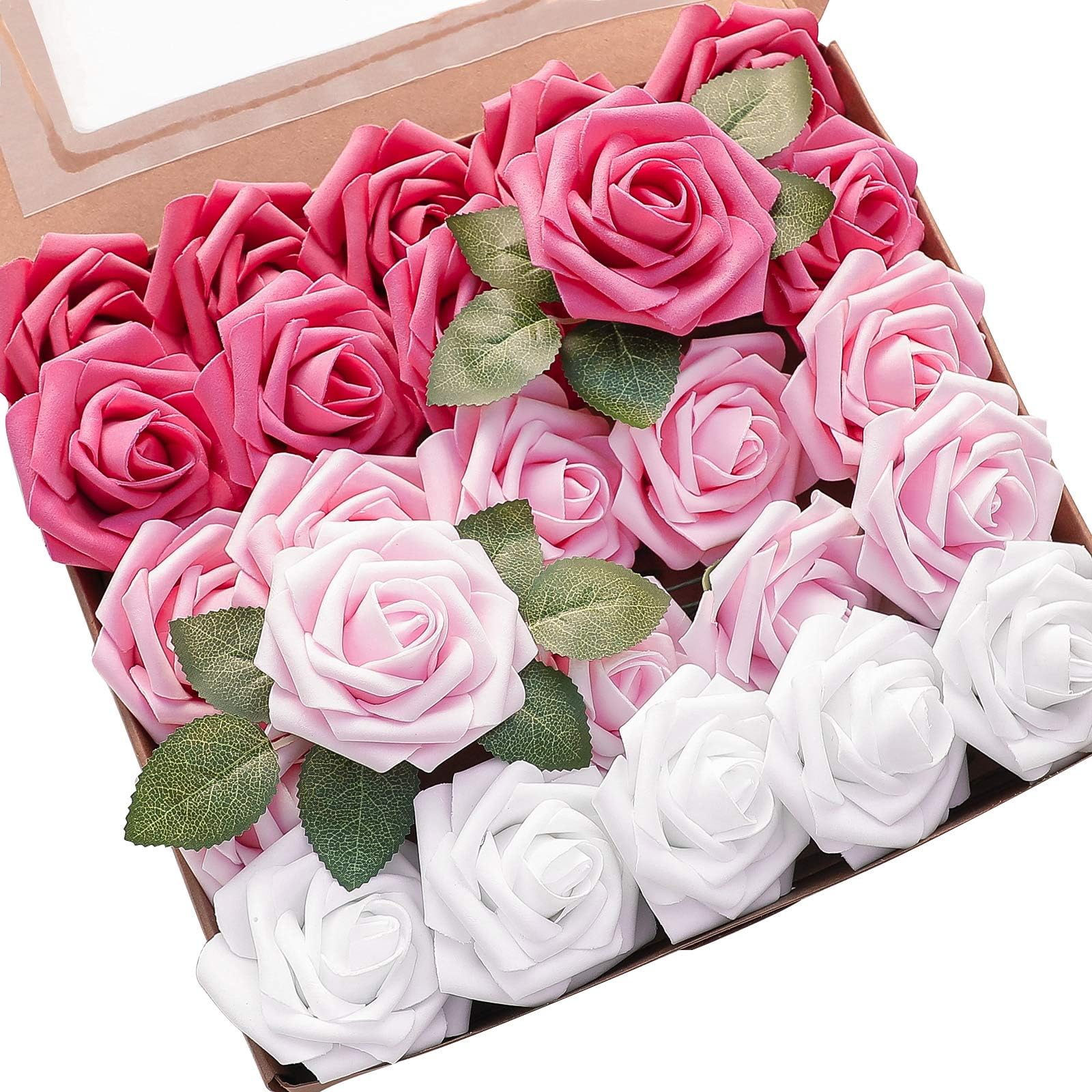 Amazon.com: Bright Creations 100 Pack Pink and White Artificial Rose ...
