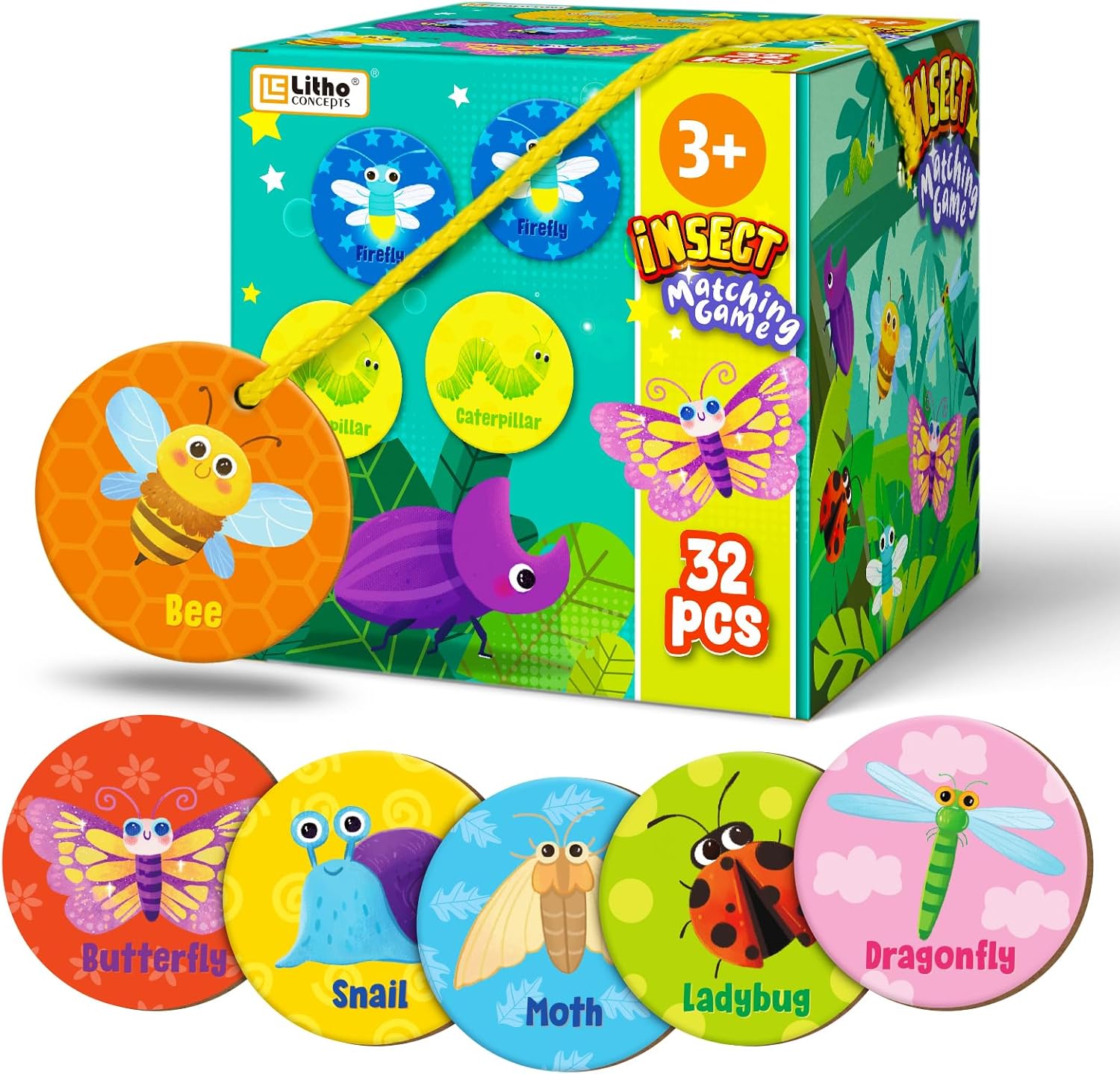 Amazon.com: Memory Card Game - 16 Pairs Bug Insect Memory Matching ...