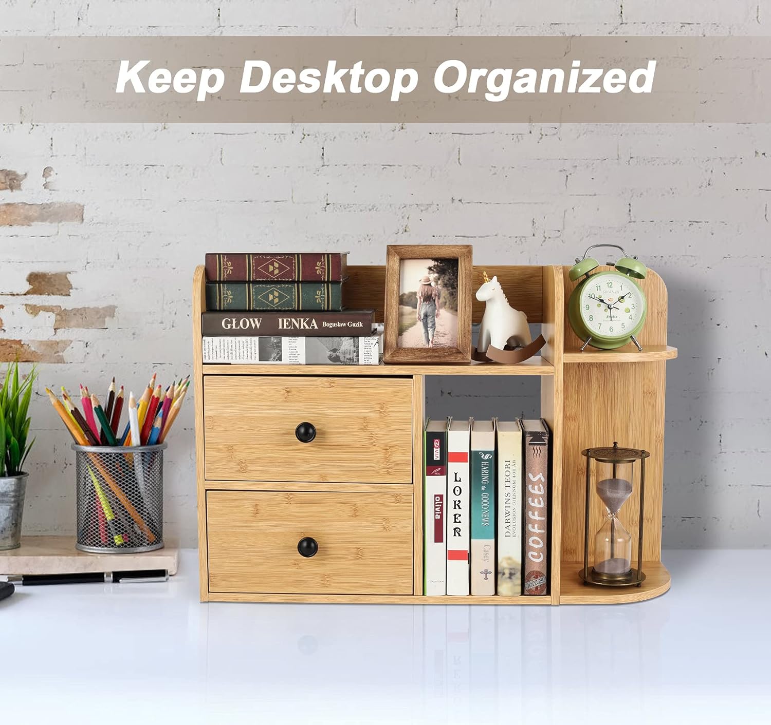 Buy TQVAI Wood 2 Tier Bookshelf Large Desktop Organizer Office Storage ...