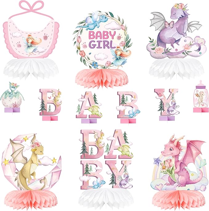 Amazon.com: ANGOLIO 12Pcs Watercolor Dragons Baby Girl Honeycomb ...
