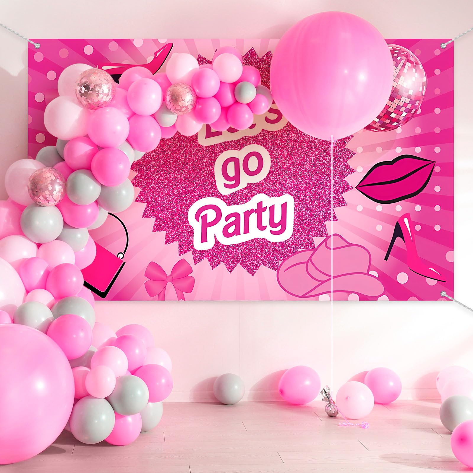 Snapklik.com : Hot Pink Lets Go Party Banner,Pink Photo Booth Props ...