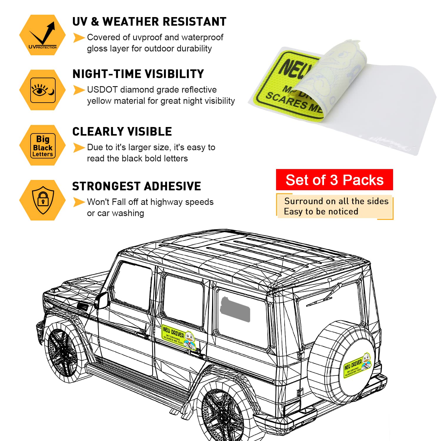 Snapklik.com : MOCHENT Reflective New Driver Stickers For Car - New ...