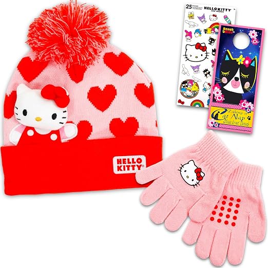 Amazon.com: Hello Kitty Winter Hat and Gloves Set - Bundle with Knit ...